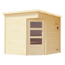 Karibu Saunahaus &raquo;Paula&laquo; mit 9-kW-Bio-Ofen - braun