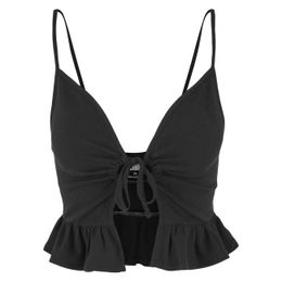 Urban Classics Damen T-Shirt-BH "Urban Classics Damen Ladies Waffle Pique Ruffle Top", Gr. L, schwarz, 65% Baumwolle, 35% Polyester, BHs