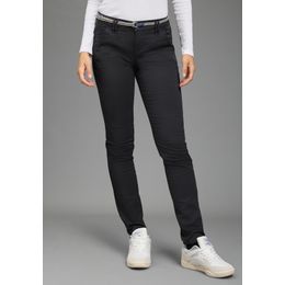 Kangaroos Damen Chinohose, schwarz, Gr. 42, unifarben, Web, Obermaterial: 98% Baumwolle, 2% Elasthan, Hosen, in schmaler Form, mit Kordel zu binden