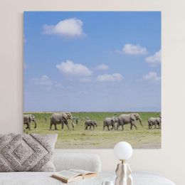 Bilderwelten Akustikbild Kenia Elefantenherde in Savannenlandschaft