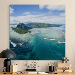 Bilderwelten Akustikbild Mauritius Luftaufnahme mit Strand und Riff