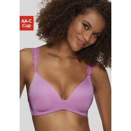 Lascana Damen Push-up-BH, Gr. 70, lila, Microtouch, Obermaterial: 60% Polyamid, 35% Polyester, 5% Elasthan, BHs, ohne B&uuml;gel, mit Spitzentr&auml;gern,