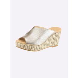 Heine Damen Pantolette, Gr. 38, silber, Leder, Rindsleder, Schuhe