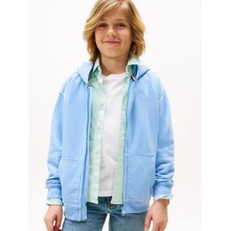 Tommy Hilfiger Jungen Kapuzensweatjacke "TONAL FLAG EMB ZIP HOODIE", blau, Gr. 5, unifarben, Sweatware, Obermaterial: 100% Baumwolle, Sweatjacken,