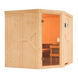 Karibu-Sauna &raquo;Brianna&laquo; mit Eckeinstieg - braun