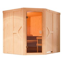 Karibu-Sauna &raquo;Avery&laquo; mit Eckeinstieg - braun