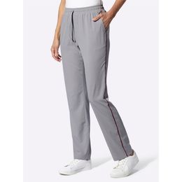 Damen Schlupfhose, grau, Gr. 46, unifarben, 93% Polyester, 7% Elasthan, Hosen