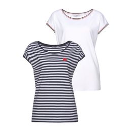 AJC Damen Rundhalsshirt, blau, Gr. 48, bestickt, geringelt, gestreift, unifarben, Jersey, Obermaterial: 100% Baumwolle, Shirts, gestreift mit