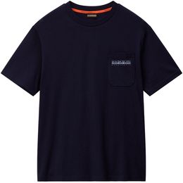 Napapijri Herren T-Shirt "S-FANES", blau, Gr. XL, unifarben, Web, Obermaterial: 100% Baumwolle, Shirts, mit Brusttasche, Kurzarm, normale L&auml;nge,