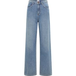 Mustang Damen Weite Jeans "Damen Style Luise Wide", blau, Gr. 34, unifarben, Denim/Jeans, 79% Baumwolle, 11% Modal, 10% Lyocell, Jeans