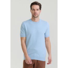 FELIX HARDY Herren T-Shirt "Basic-Strick-T-Shirt mit Rundhalsausschnitt und Kn&ouml;pfen", blau, Gr. M, 100% Baumwolle, Shirts