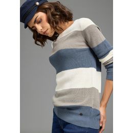 H.I.S. H.I.S Damen Strickpullover, blau, Gr. 44, gestreift, Strick, Obermaterial: 50% Baumwolle, 50% Polyacryl, Pullover, in Streifenoptik mit
