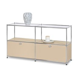 Tchibo - Sideboard Metall &raquo;Cn3&laquo; mit 2 Klappen und Glasb&ouml;den - 152x40x82,5cm - beige -