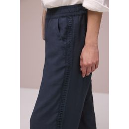 Street One Damen Webhose "Style Emee", blau, Gr. 34, unifarben, Web, Obermaterial: 90% Modal, 10% Polyester, Hosen, Wide Leg Hose mit Crochet Tape
