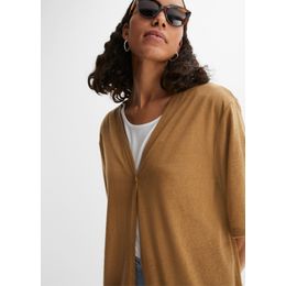 bonprix Damen Strickmantel, beige, Gr. 32, unifarben, Feinstrick, Obermaterial: 100% Polyester, M&auml;ntel, Halbarm-&Auml;rmel, offenes Design mit