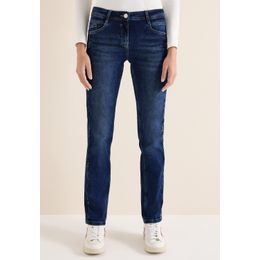 Cecil Damen Comfort-fit-Jeans, blau, Gr. 32, unifarben, Jeans, 82% Baumwolle, 15% Polyester, 3% Elasthan, Jeans, Middle Waist