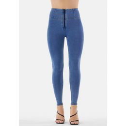 Freddy Damen Jeggings "WRUP", blau, Gr. XS, Denim/Jeans, Obermaterial: 84% Baumwolle, 16% Elasthan, Hosen, mit hohem Bund und Push-Up Effekt