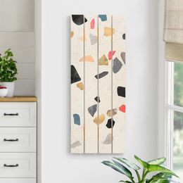 Bilderwelten Holzbild originell weiss Abstrakt Aquarell - Wei&szlig;er Terrazzo mit Goldsteinchen - Deko Wohnzimmer Schlafzimmer