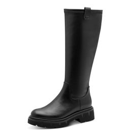 Marco Tozzi Damen Stiefel, Gr. 39, schwarz, Lederimitat, unifarben, Schuhe, Blockabsatz, Langschaftstiefel mit praktischem Innenrei&szlig;verschluss