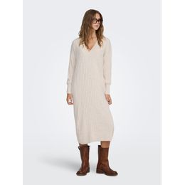 Only Damen Strickkleid "ONLNEW TESSA L/S MIDI V DRESS", wei&szlig;, Gr. L, meliert, unifarben, Strick, Obermaterial: 100% Polyacryl, Kleider, mit tiefem