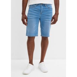 bonprix Herren Bermudas, blau, Gr. 68, Obermaterial: 73% Baumwolle, 25% Polyester, 2% Elasthan, Hosen, mit Used-Effekt, aus Baumwolle, Polyester und