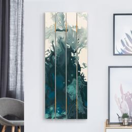 Bilderwelten Holzbild originell petrol Abstrakt Aquarell - &Auml;g&auml;isches Unwetter II - Deko Wohnzimmer Schlafzimmer