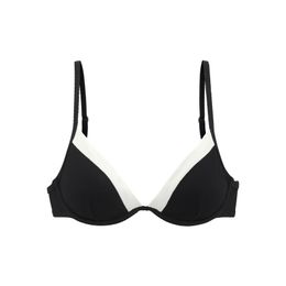 Lascana Damen B&uuml;gel-Bikini-Top "Chic", schwarz-wei&szlig;, Gr. 38, Strukturmuster, kontrastfarbene Details, Recycling-Polyamid, Bikini-Oberteile, aus