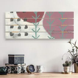 Bilderwelten Holzbild originell violett Abstrakt nat&uuml;rlicher Effekt - Karneval der Formen in Beere III - Deko Wohnzimmer Schlafzimmer