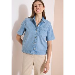 Cecil Damen Jeansjacke, blau, Gr. L, unifarben, Denim/Jeans, Obermaterial: 82% Baumwolle, 15% Polyester, 3% Elasthan, Jacken, Kurzarm Jeans-Overshirt