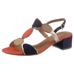 Marco Tozzi Damen Sandalette, Gr. 39, blau, Lederimitat, Textil, kontrastfarbene Details, Schuhe, Blockabsatz, Sommerschuh, Riemchensandale mit