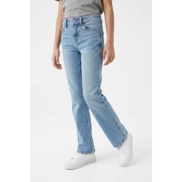 name it M&auml;dchen Bootcut-Jeans "NKFPOLLY SKINNY BOOT JEANS 1142-AU NOOS", blau, Gr. 146, leichte Abriebeffekte, Denim/Jeans, Obermaterial: 99%