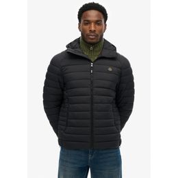 Superdry Herren Steppjacke "Hooded Fuji Lite Jacket", schwarz, Gr. XL, unifarben, Steppware, Obermaterial: 100% Nylon, Jacken, slim fit Form, mit
