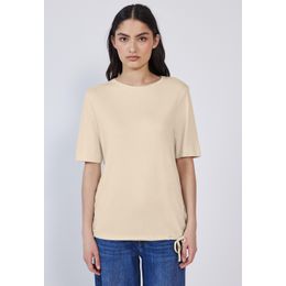 Damen T-Shirt, beige, Gr. 34, STREET ONE STUDIO, unifarben, Web, 50% Baumwolle, 50% Modal, Shirts, mit Rundhalsausschnitt