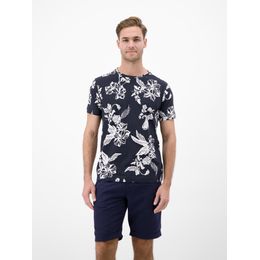 Lerros Herren T-Shirt "T-Shirt mit O-Neck und floralem All-over-Print", blau, Gr. L, 100% Baumwolle, Shirts