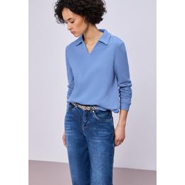 Street One Damen Sweatshirt, blau, Gr. 44, unifarben, Sweatware, Obermaterial: 85% Baumwolle, 15% Polyester, Sweatshirts, mit Hemdkragen