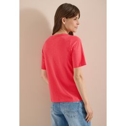 Cecil Damen T-Shirt, rot, Basic, Gr. L, unifarben, Web, 100% Baumwolle, Shirts, mit U-Boot-Ausschnitt