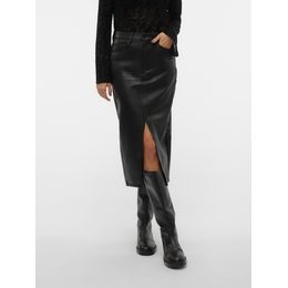 V&eacute;ro Moda VERO MODA Damen Lederimitatrock "VMVERI HR CALF PL SKIRT NOOS", schwarz, Gr. XL, unifarben, Web, Obermaterial: 96% Polyester, 4% Elasthan, R&ouml;cke,