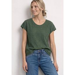Street One Damen Shirttop, gr&uuml;n, Gr. 36, unifarben, Jersey, Obermaterial: 97% Baumwolle, 3% Elasthan, Tops, &uuml;berschnittene Schultern, gerundeter
