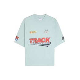 Bershka T-Shirt 'SAVAG' Herren Gr&ouml;&szlig;e S aqua / orange / schwarz / wei&szlig;
