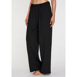 H.I.S. H.I.S Damen Palazzohose, Gr. 36, schwarz, Obermaterial: 90% Polyester, 10% Elasthan, unifarben, Basic, Hosen, mit weitem Bein und kleinen Falten am
