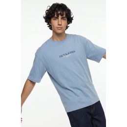 Jack & Jones JACK & JONES Herren T-Shirt "JORBILLYBURG TEE SS CREW NECK FST", blau, Gr. S, bedruckt, Jersey, Obermaterial: 100% Baumwolle, Shirts