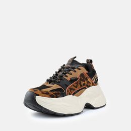 Buffalo Damen Plateausneaker "YUNO", Gr. 36leo, schwarz, Lederimitat, Textil, Schuhe, Chunky-Sneaker in Leo-Optik, Leichtgewicht