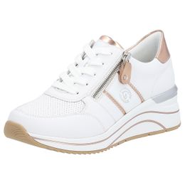 Remonte Damen Keilsneaker, Gr. 40, wei&szlig;, Leder, Lederimitat, Schuhe, Freizeitschuh, Halbschuh, Schn&uuml;rschuh mit Metallic-Kontrastbes&auml;tzen