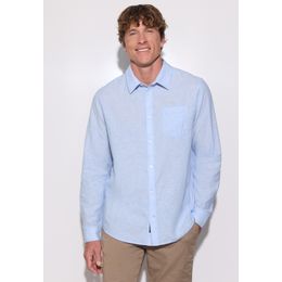 Street One MEN Herren Langarmhemd, blau, Gr. XXL, unifarben, Leinenmischung;Web, 55% Leinen, 45% Baumwolle, Hemden, in Leinen-Optik