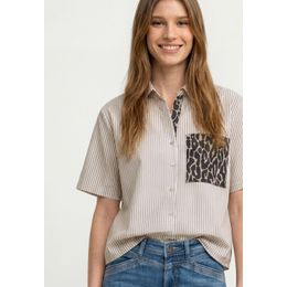 Street One Damen Hemdbluse, grau, Gr. 46, gestreift, Web, 100% Baumwolle, Blusen, aus reiner Baumwolle