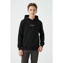 name it Jungen Kapuzensweatshirt "NKMBRODY LS NREG SWEAT WH BRU NOOS", schwarz, Gr. 116, bedruckt, unifarben, Sweatware, Obermaterial: 70% Baumwolle,