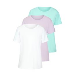 Damen T-Shirt "mit modischem Schlitz am Saum", lila, Basic, Gr. 36, BEACHTIME BY LASCANA, unifarben, Single Jersey, Obermaterial: 100% Baumwolle,