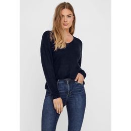 V&eacute;ro Moda VERO MODA Damen V-Ausschnitt-Pullover "VMCREWLEFILE LS V-NECK BLOUSE NOOS", blau, Gr. S, meliert, Strick, Obermaterial: 70% Polyacryl, 27% Nylon, 3%