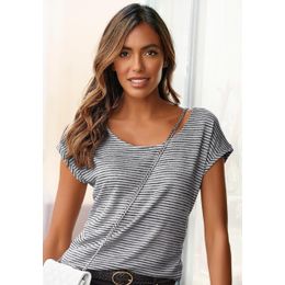 Vivance Damen Kurzarmshirt "mit Melange-Streifen", blau, Gr. 36, gestreift, Jersey, Obermaterial: 55% Polyester, 42% Viskose, 3% Elasthan, Shirts,