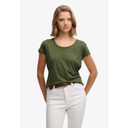 Superdry Damen T-Shirt "STUDIOS SCOOP NECK TEE", gr&uuml;n, Gr. XS, unifarben, Single Jersey, Obermaterial: 60% Baumwolle, 40% Lyocell, Shirts